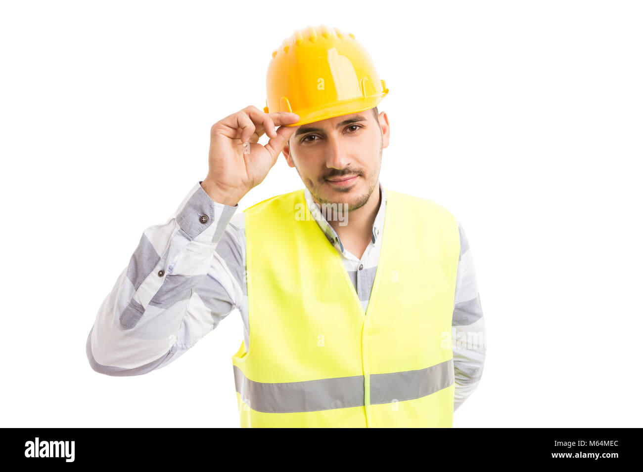 Polite and respectful architect or enginner making salute gesture ...