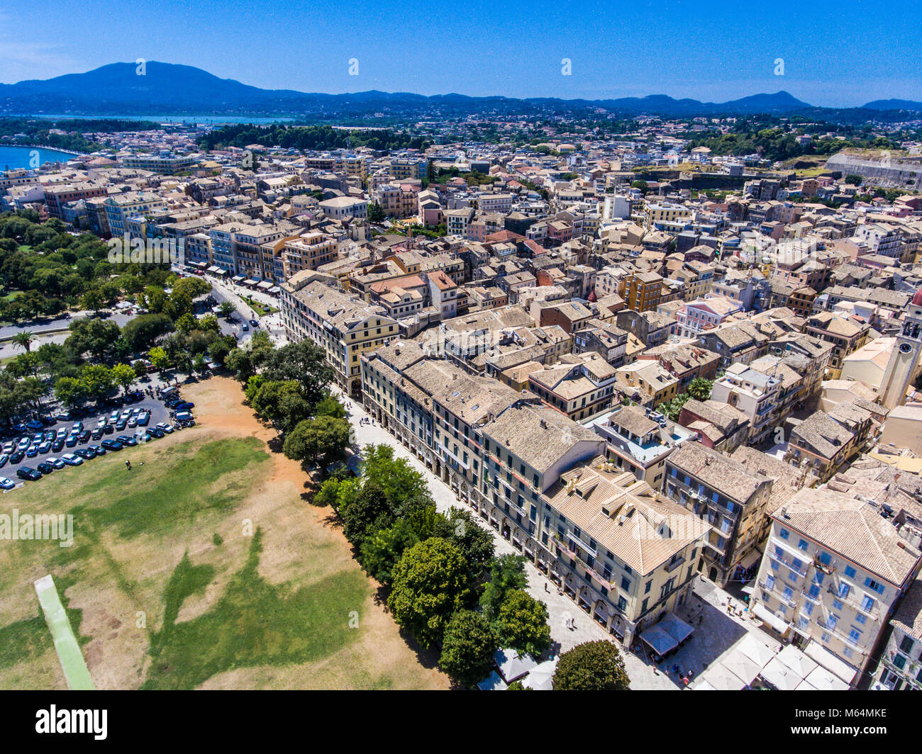 Corfu old town from above. Liston Promenade. The capital of the island ...