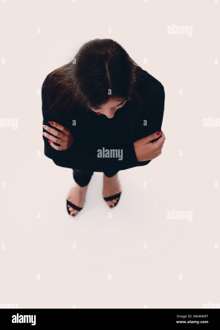 view from above. modern young business woman looking up Stock Photo - Alamy