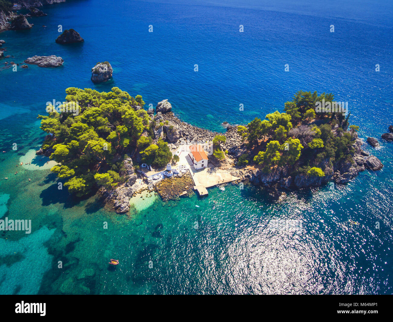 Parga Panagia Island as seen from above, Epirus Region, Greece Stock ...