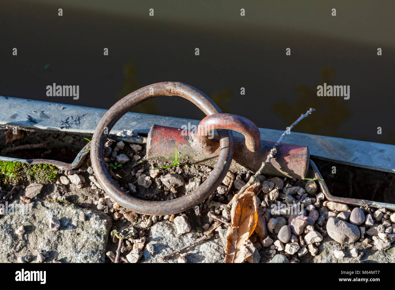 Rusty mooring ring at Tatenhill Lock on the Trent and Mersey canal ...