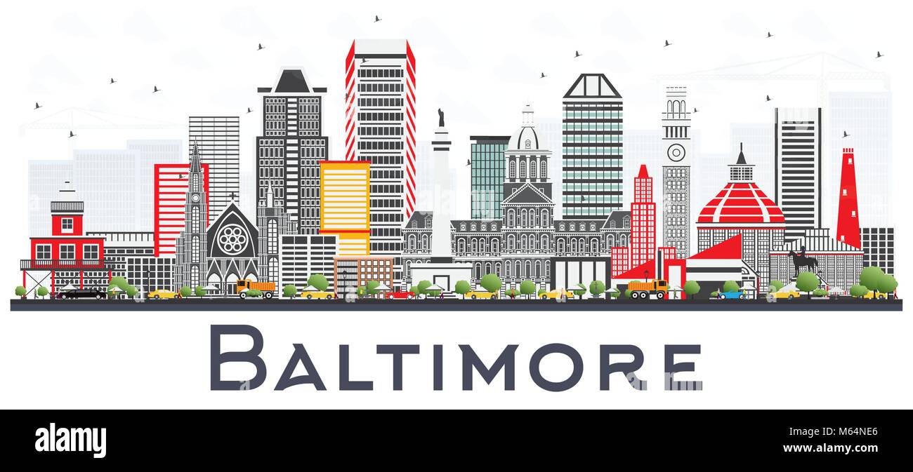 Baltimore Maryland City Skyline with Gray Buildings Isolated on White ...