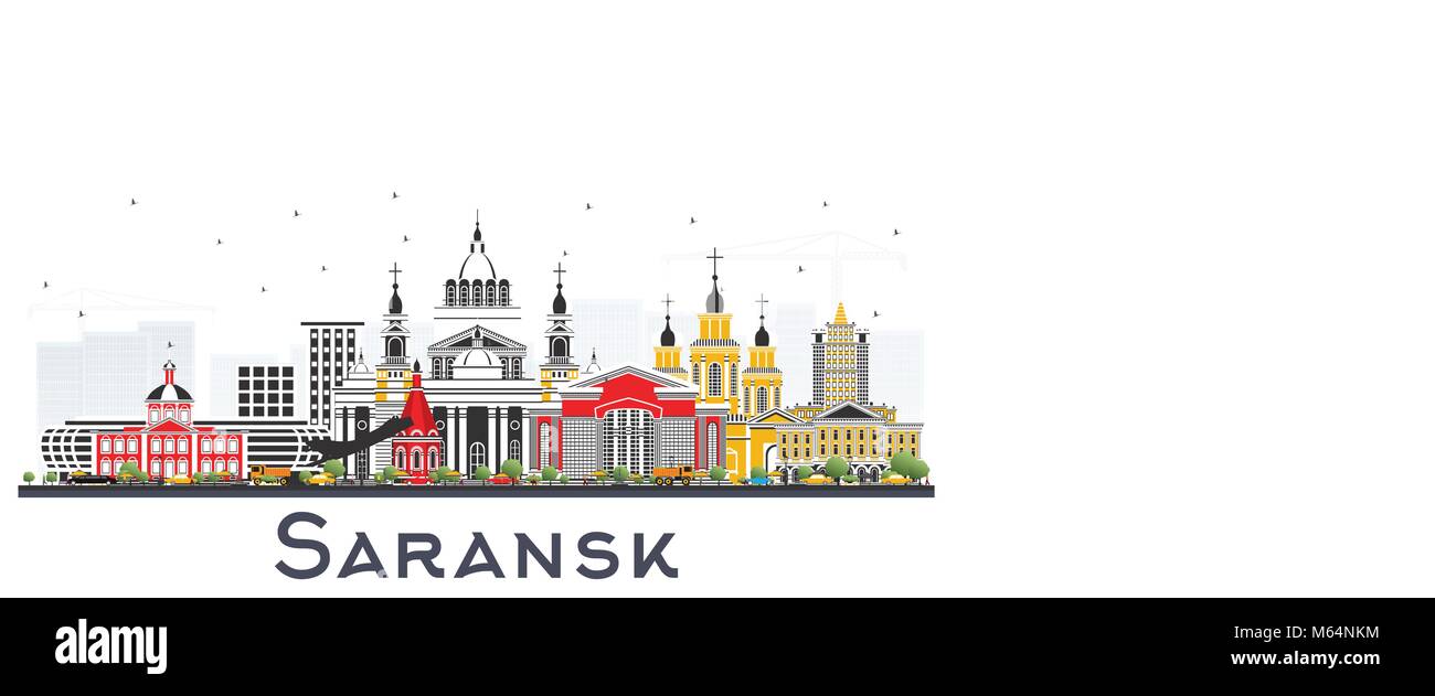 Saransk Russia City Skyline with Color Buildings Isolated on White ...