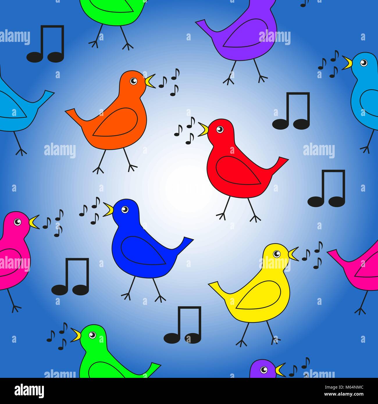 Seamless texture on a musical theme with colorful singing birds Stock ...