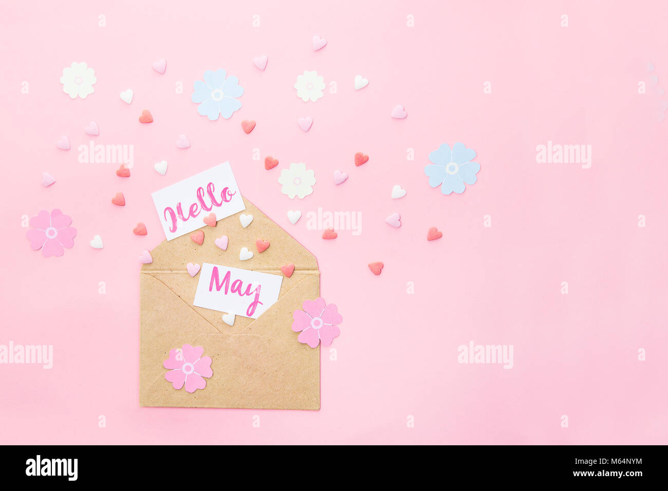 Multicolor sweets sugar candy hearts, handcraft paper flowers and cards ...