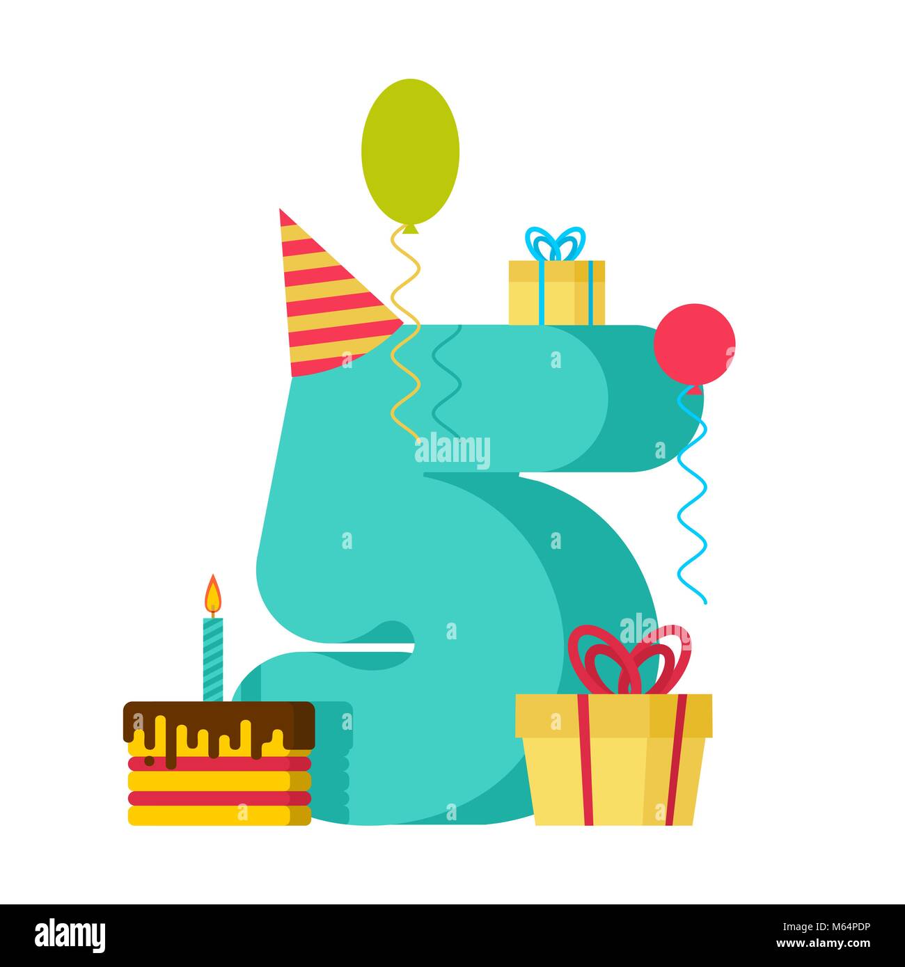 5 year Happy Birthday greeting card. 5th anniversary celebration ...