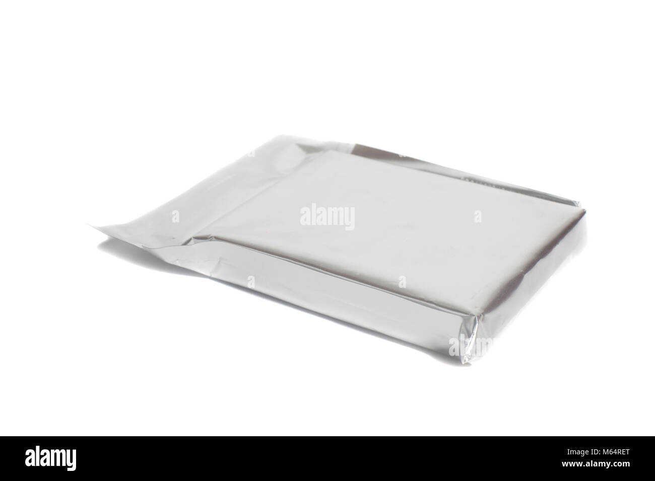 Silver blank package isolated on white background Stock Photo - Alamy