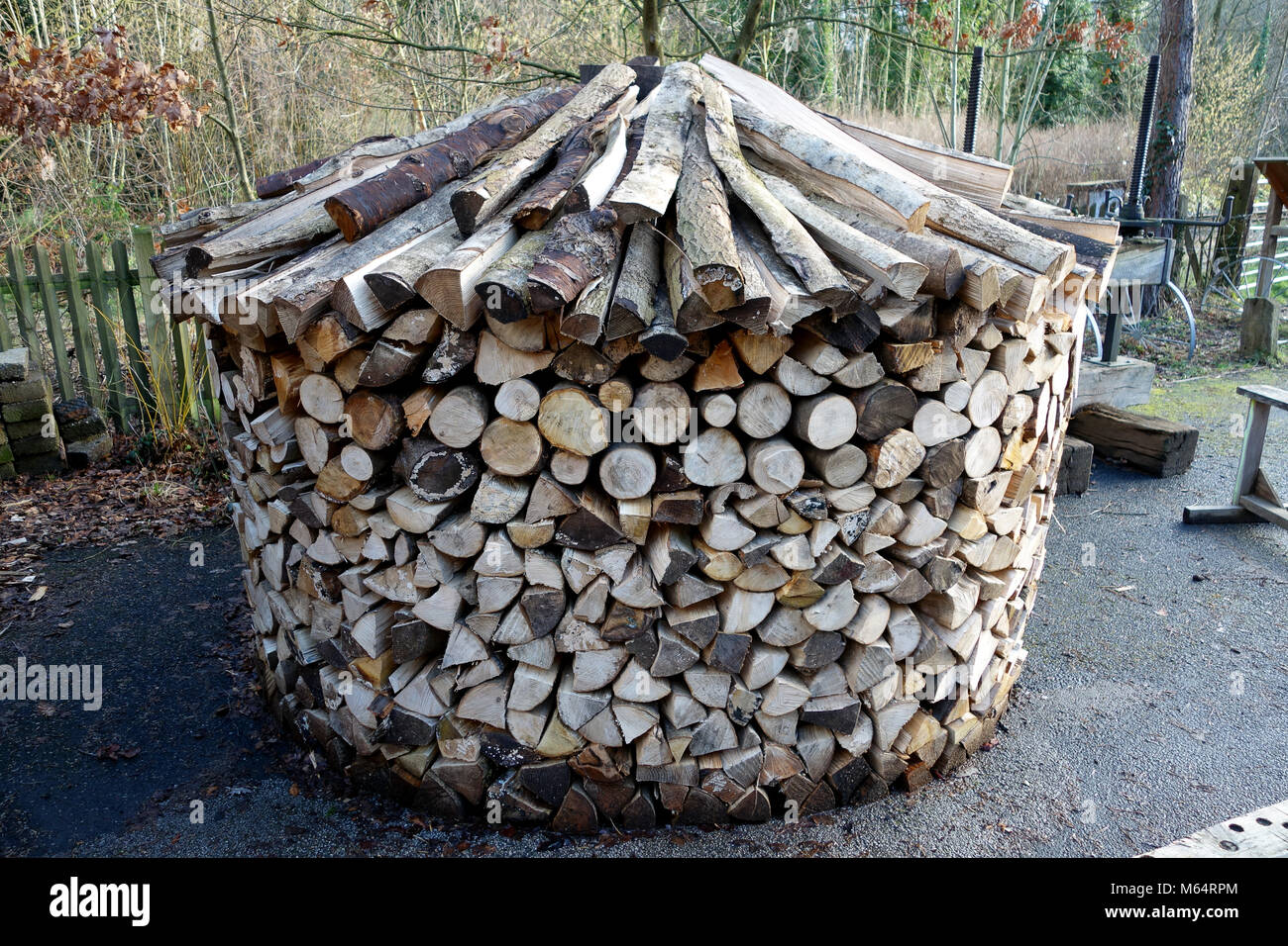 Log pile stacked for winter Stock Photo - Alamy