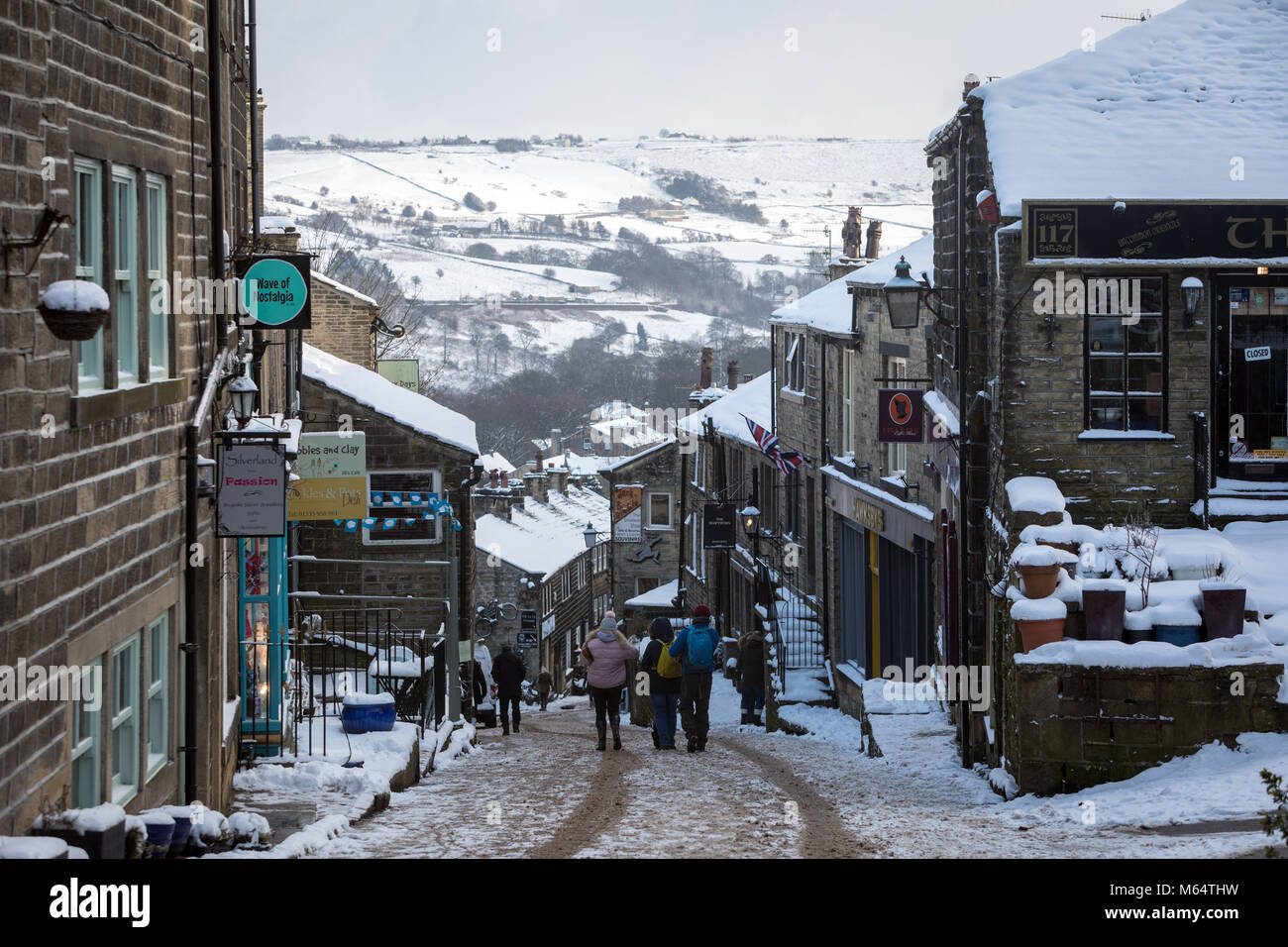 Main Street, Haworth, in winter Stock Photo - Alamy