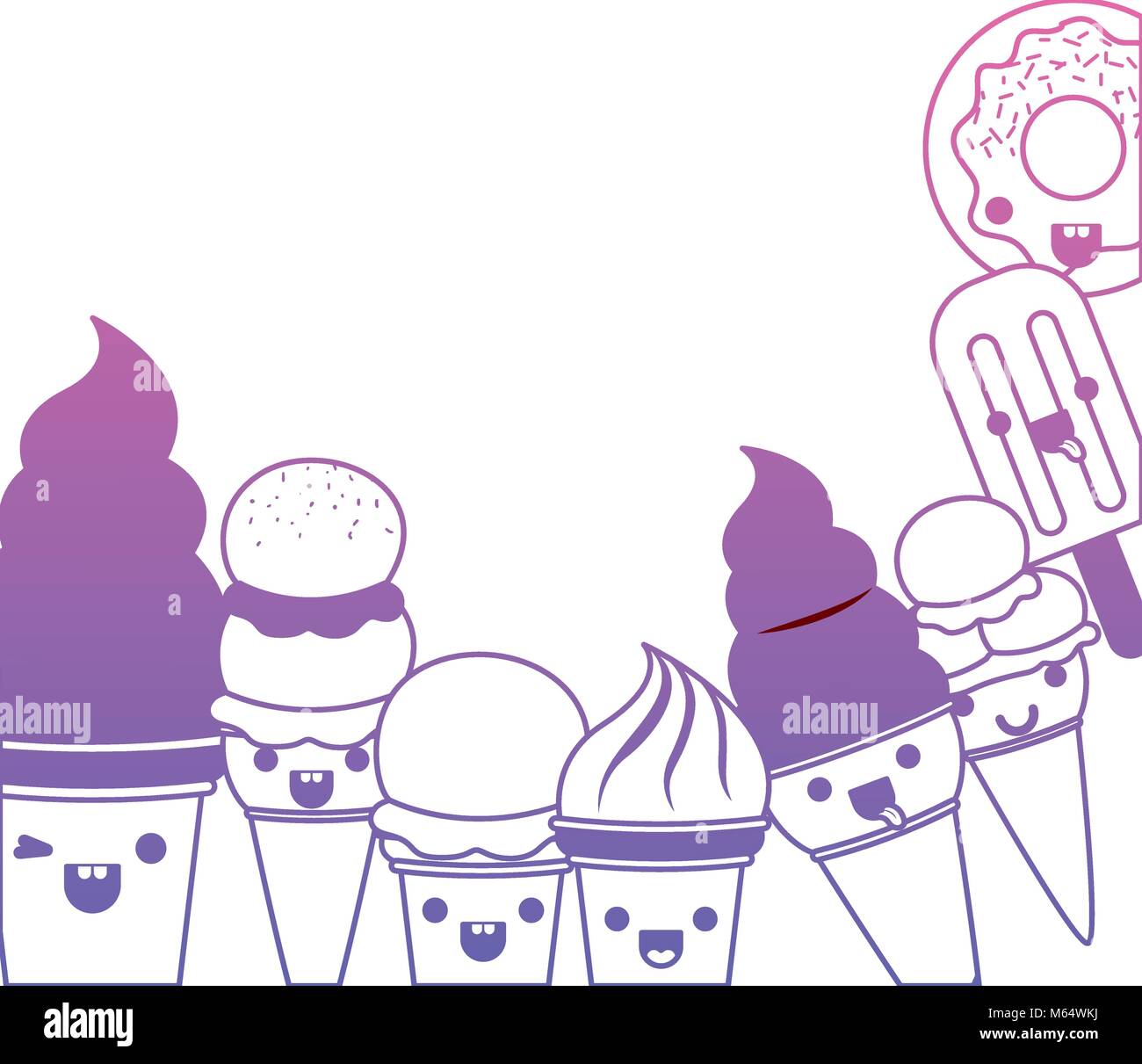 delicious ice cream group and donut kawaii characters Stock Vector ...