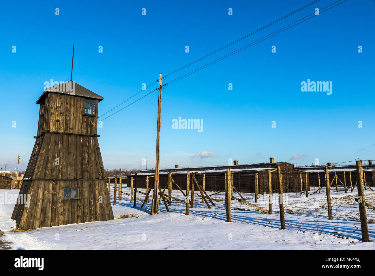 Guard towers in Majdanek concentration camp in Lublin, Poland Stock ...