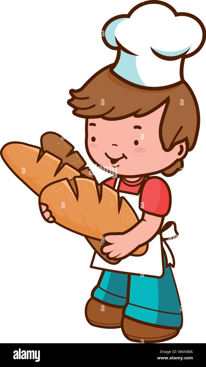 Child chef holding freshly baked loafs of bread. Vector illustration ...