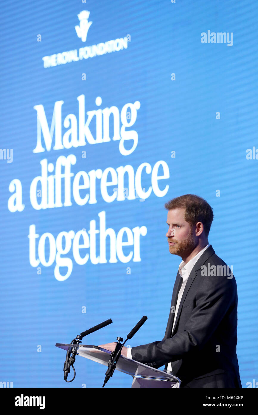 Prince Harry delivers a speech during the first Royal Foundation Forum ...