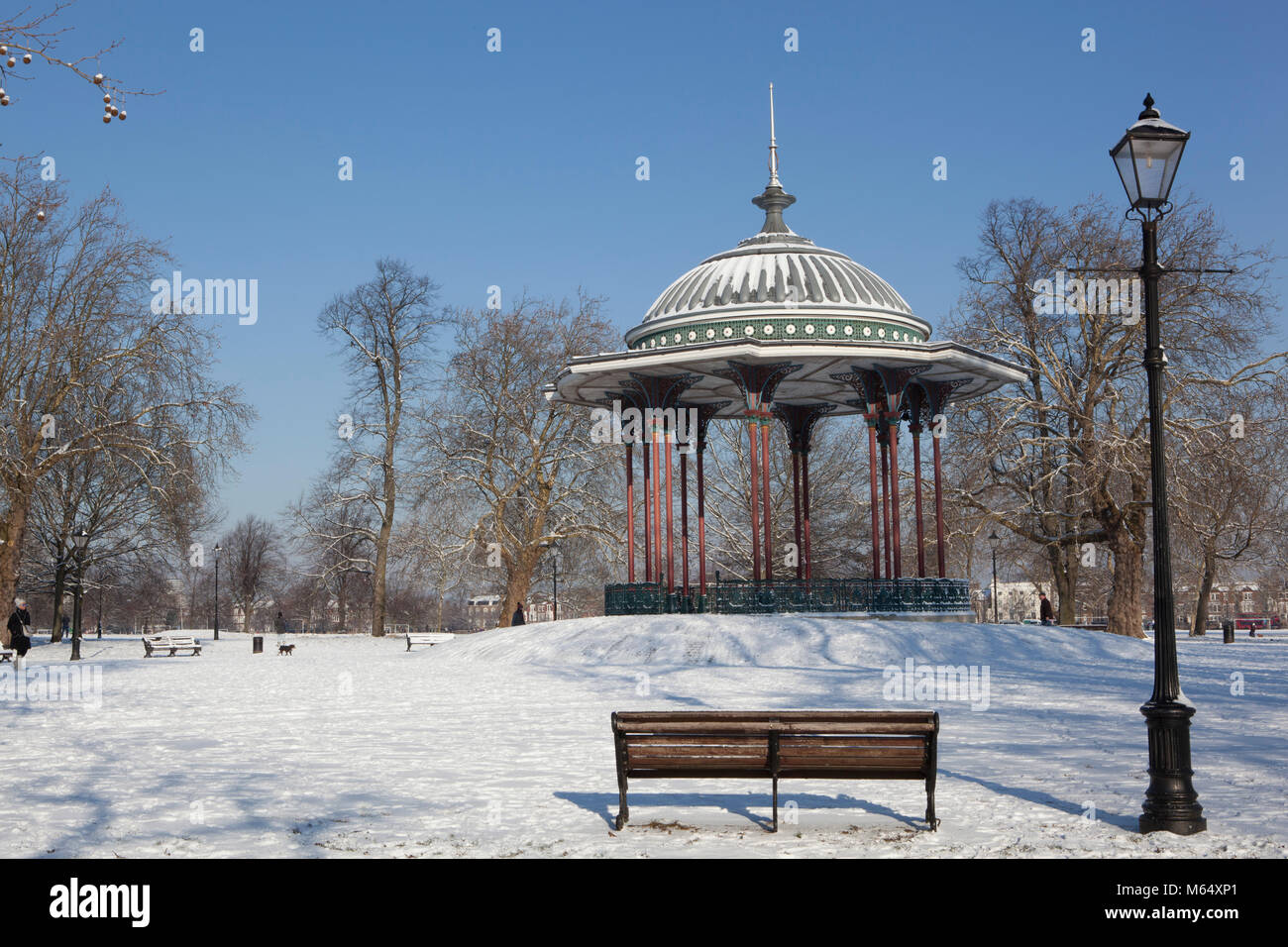 Snow on Clapham Common and the Clapham Common Bandstand Stock Photo - Alamy