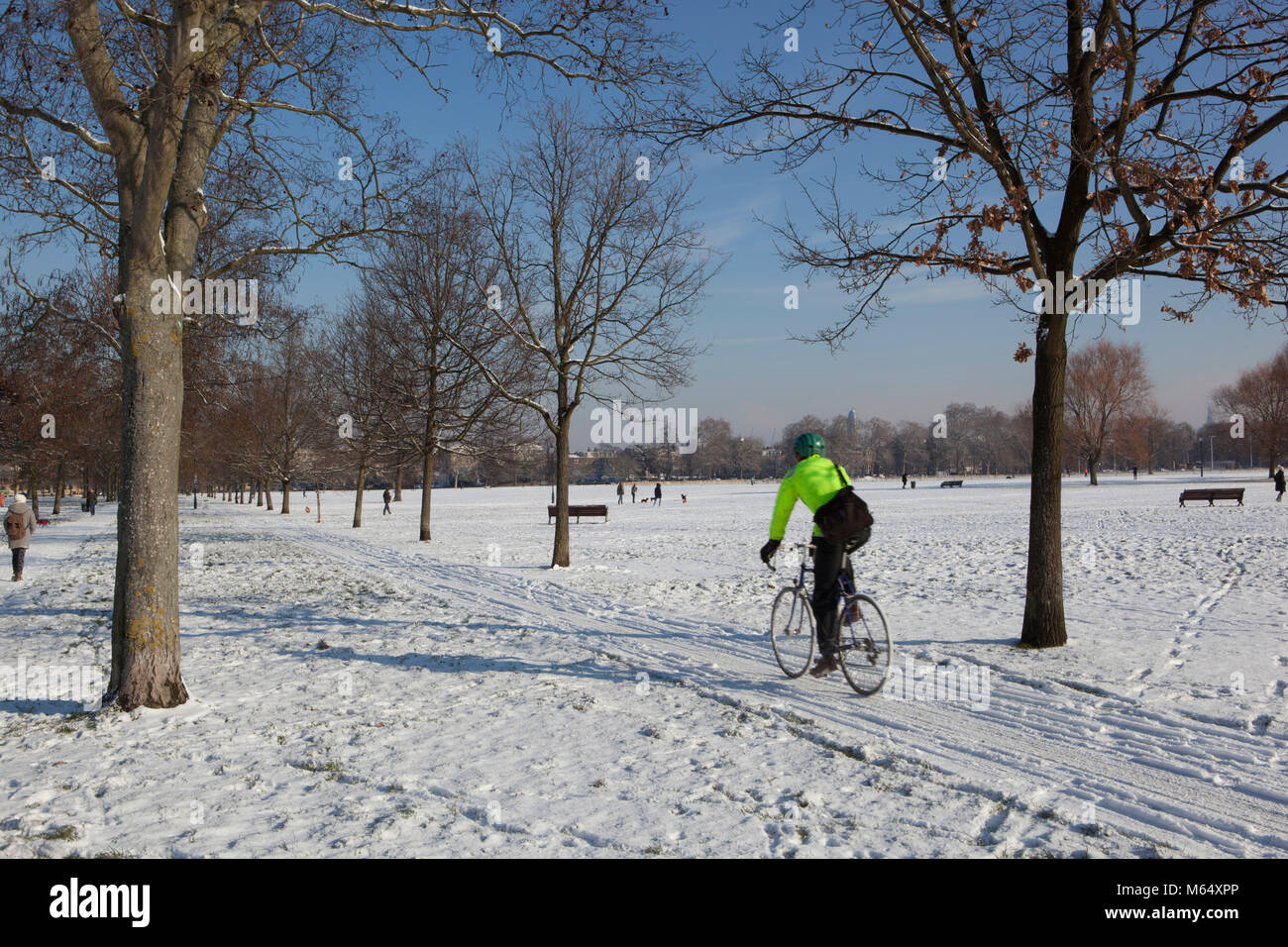 A cyclist riding through the snow on Clapham Common Stock Photo - Alamy