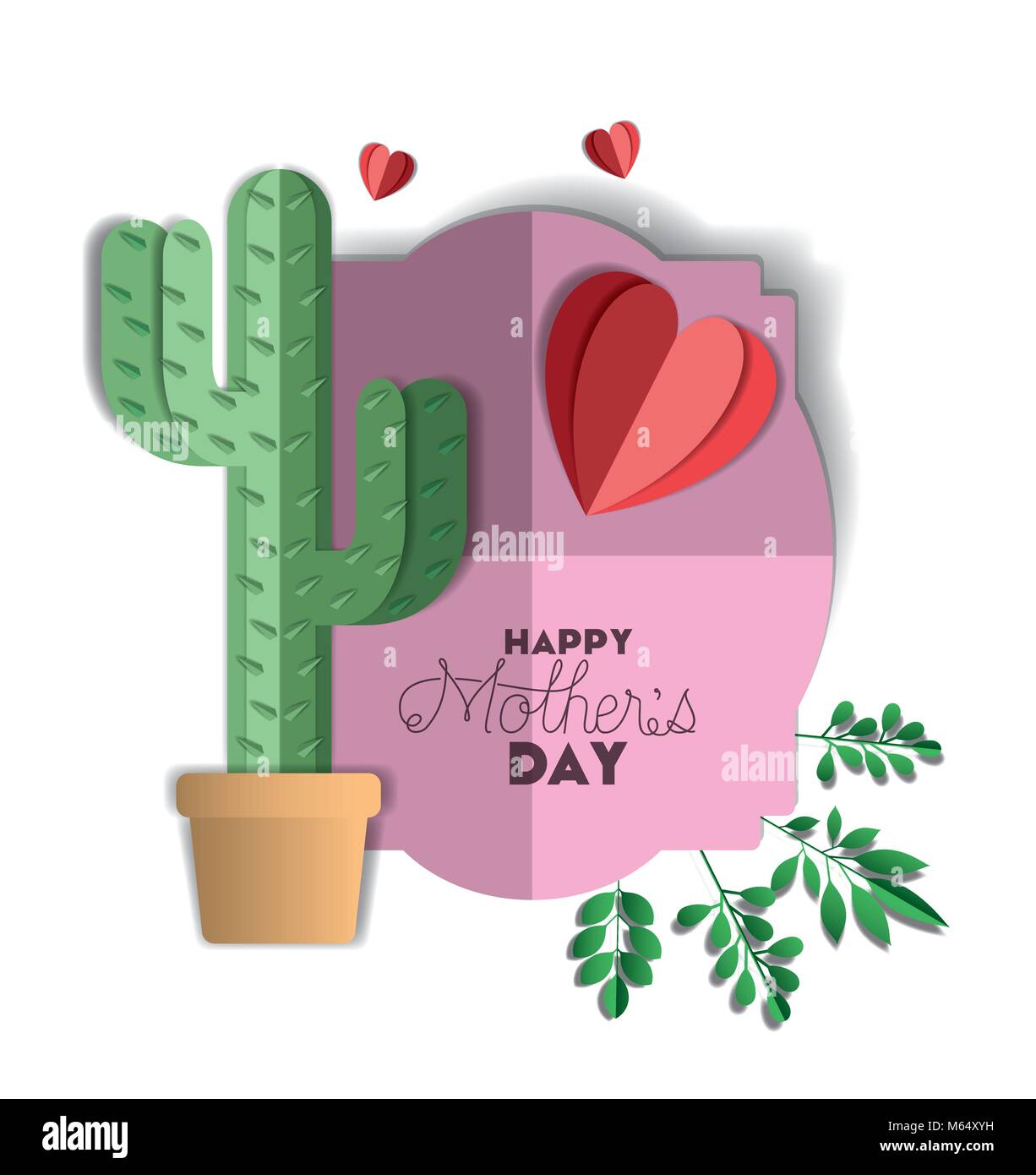 happy mothers day with cactus and hearts decoration card Stock Vector ...