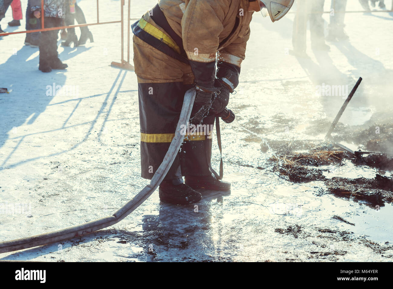 portrait of a firefighter to extinguish with water Stock Photo - Alamy