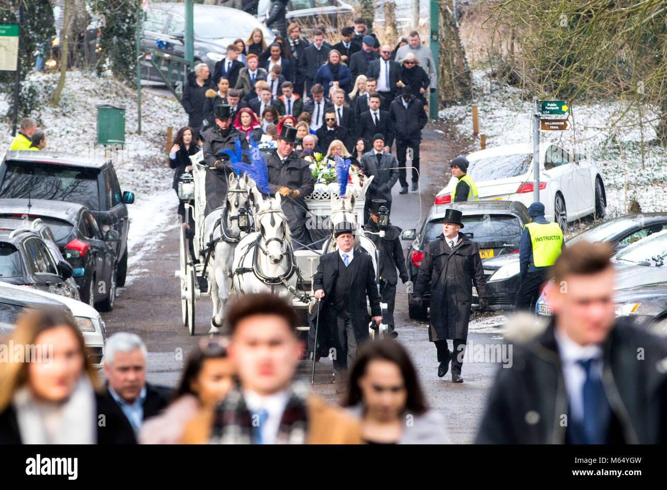 The coffins of teenagers Harry Rice, 17 and Josh McGuiness, 16, arrive ...