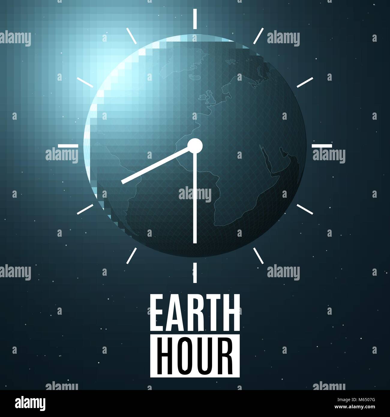 Earth Hour. Futuristic planet earth in space with a clock. 60 minutes ...