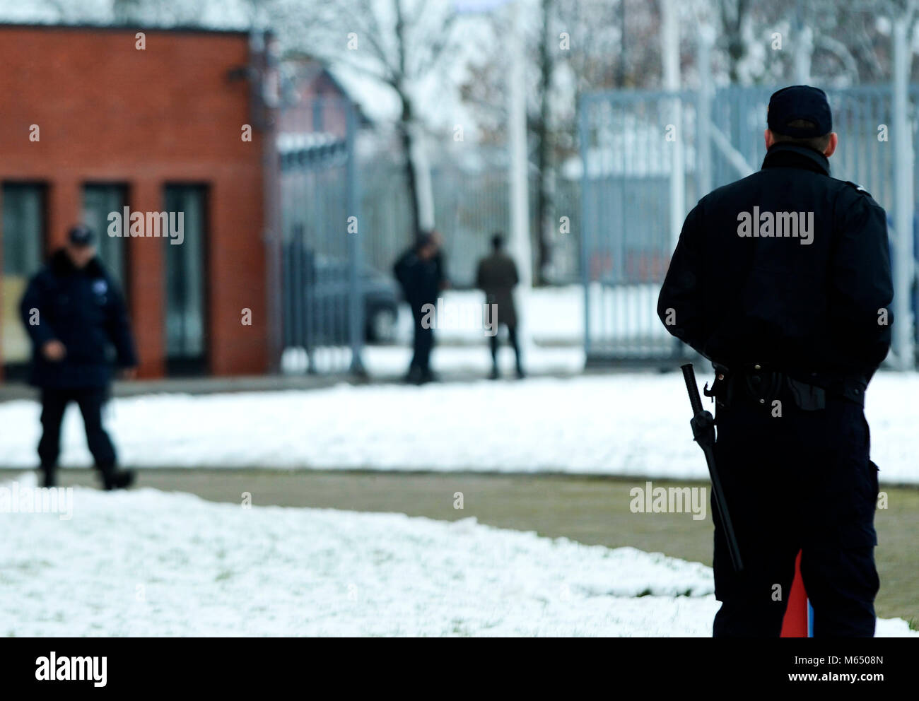 Details of high security prison on winter day Stock Photo - Alamy