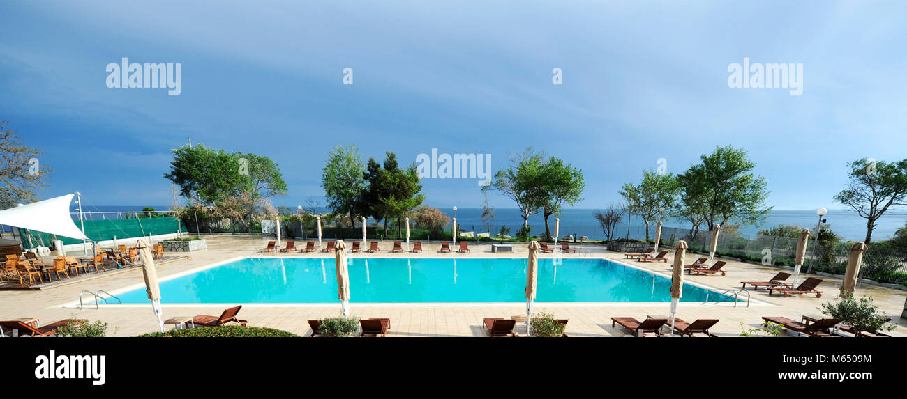 Bad Weather During Vacation at the Pool of a Beautiful Resort Stock ...