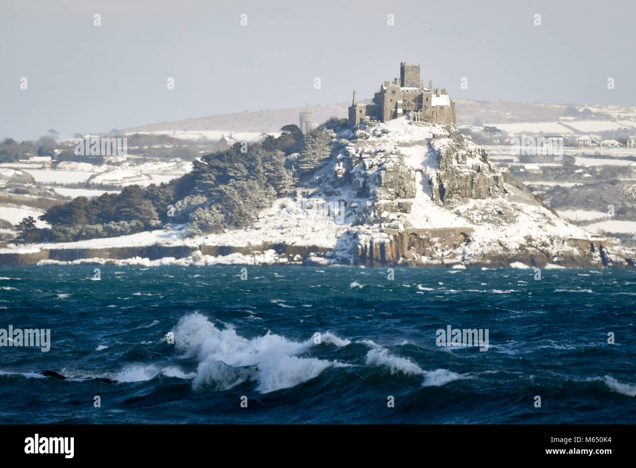 St Michael's Mount, near Marazion, Cornwall, lies covered in snow, as ...