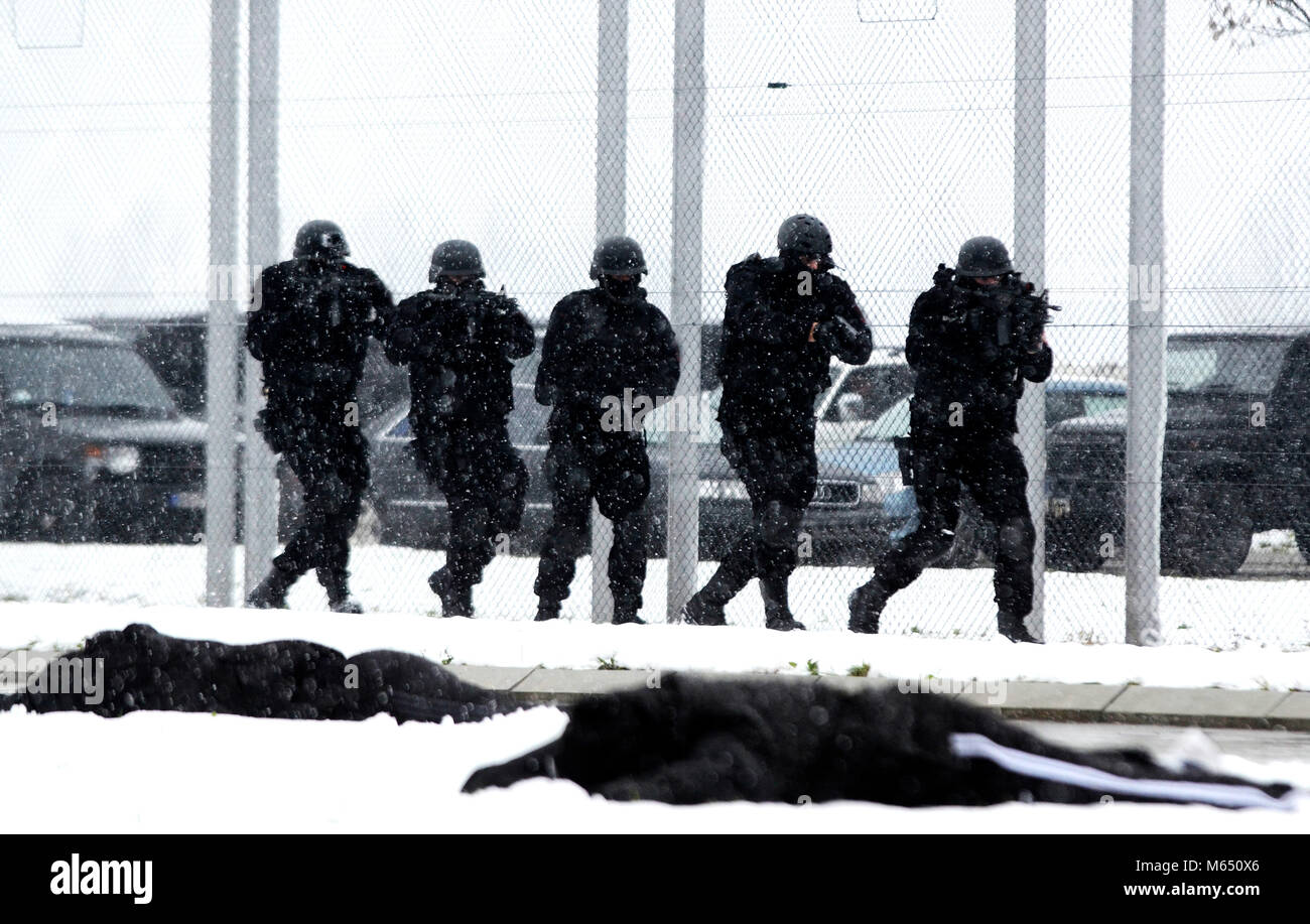 Special force in counter terrorist operation on winter day Stock Photo ...