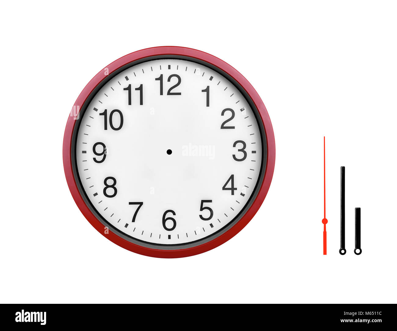 Red wall clock isolated on a white background Stock Photo - Alamy