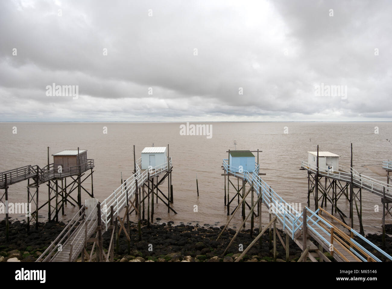 Fishing cabins in the girond estuary. west coast of france Stock Photo ...