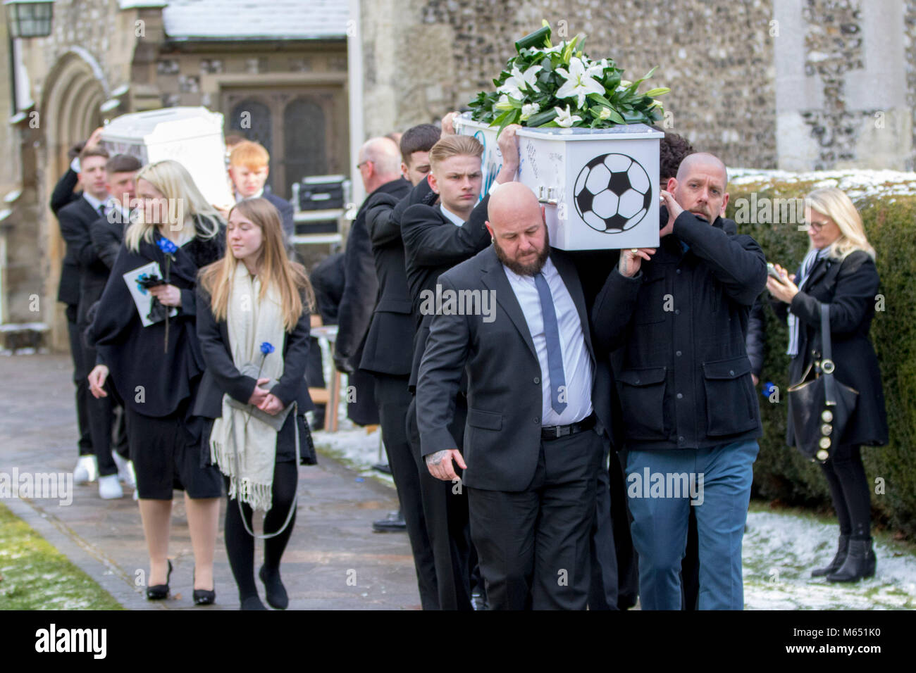 The coffins of teenagers Harry Rice (right), 17 and Josh McGuiness, 16 ...