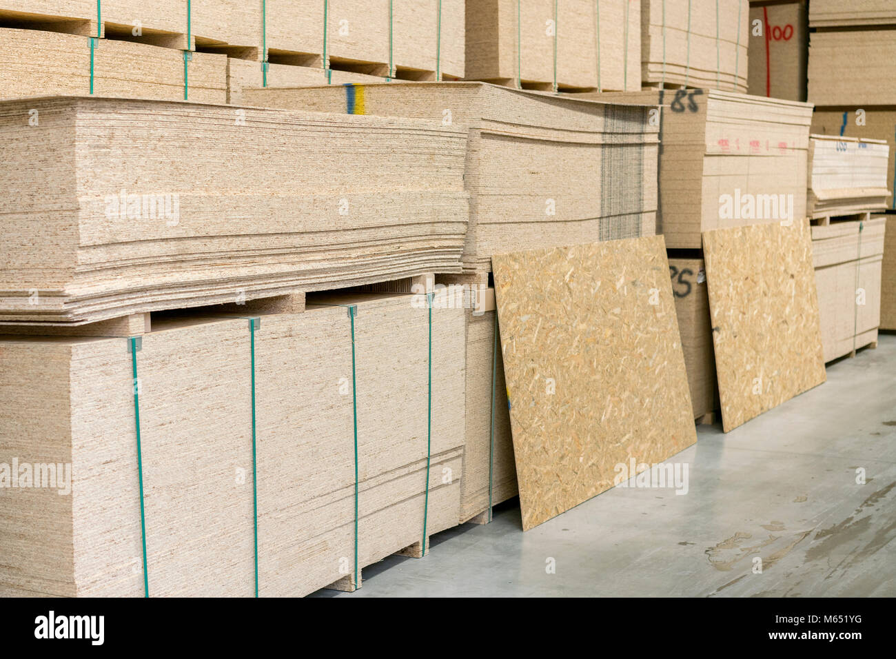 Warehouse of fiberboard and chipboard. Construction Materials. Wooden ...