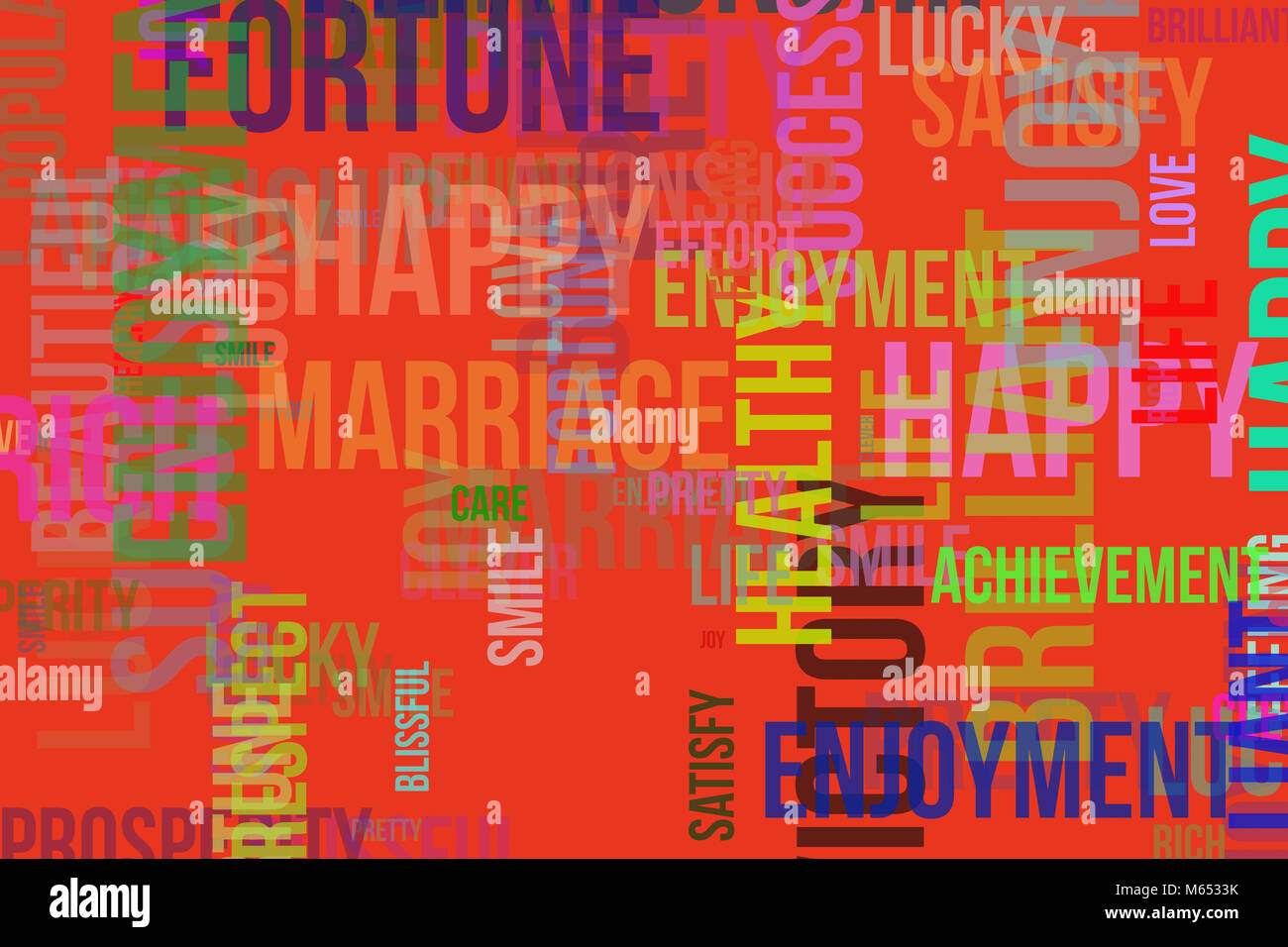 Happy word cloud, for design wallpaper, texture or background Stock ...