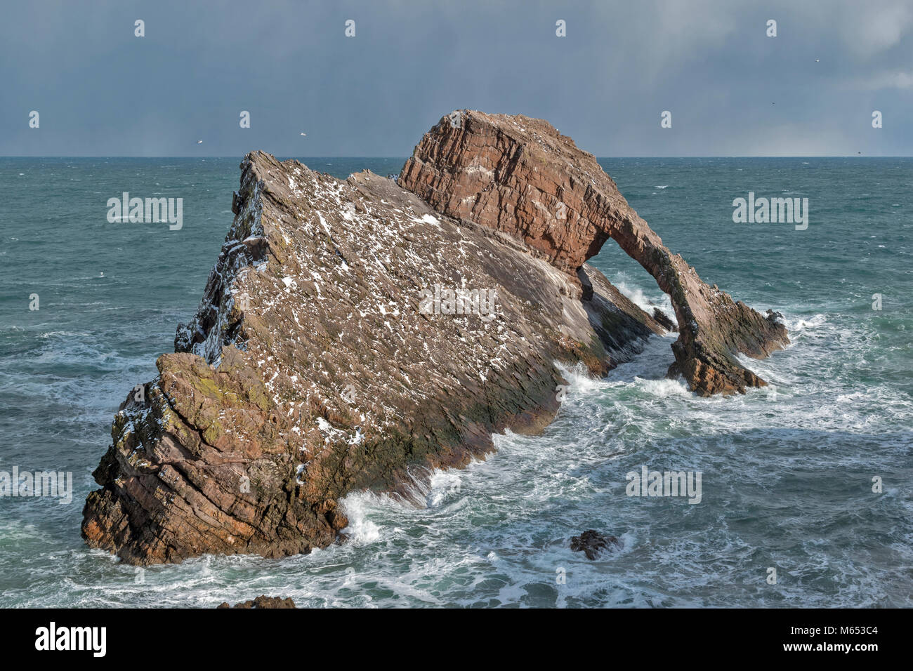 MORAY COAST SCOTLAND PORTKNOCKIE THE BOW FIDDLE ROCK IN FEBRUARY WINTER ...