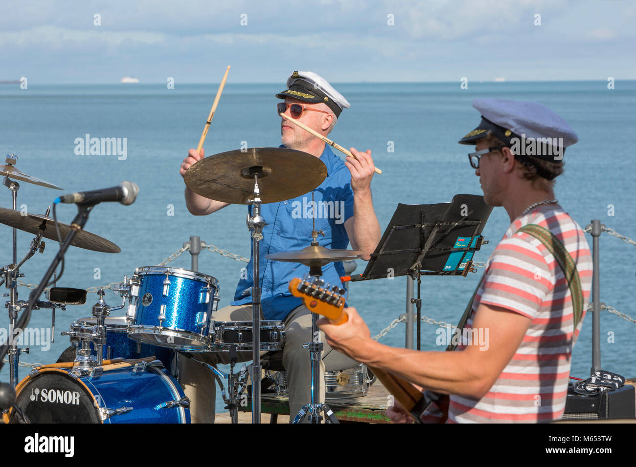 Whitstable Native Oyster Band performing on Folkestone harbour arm ...