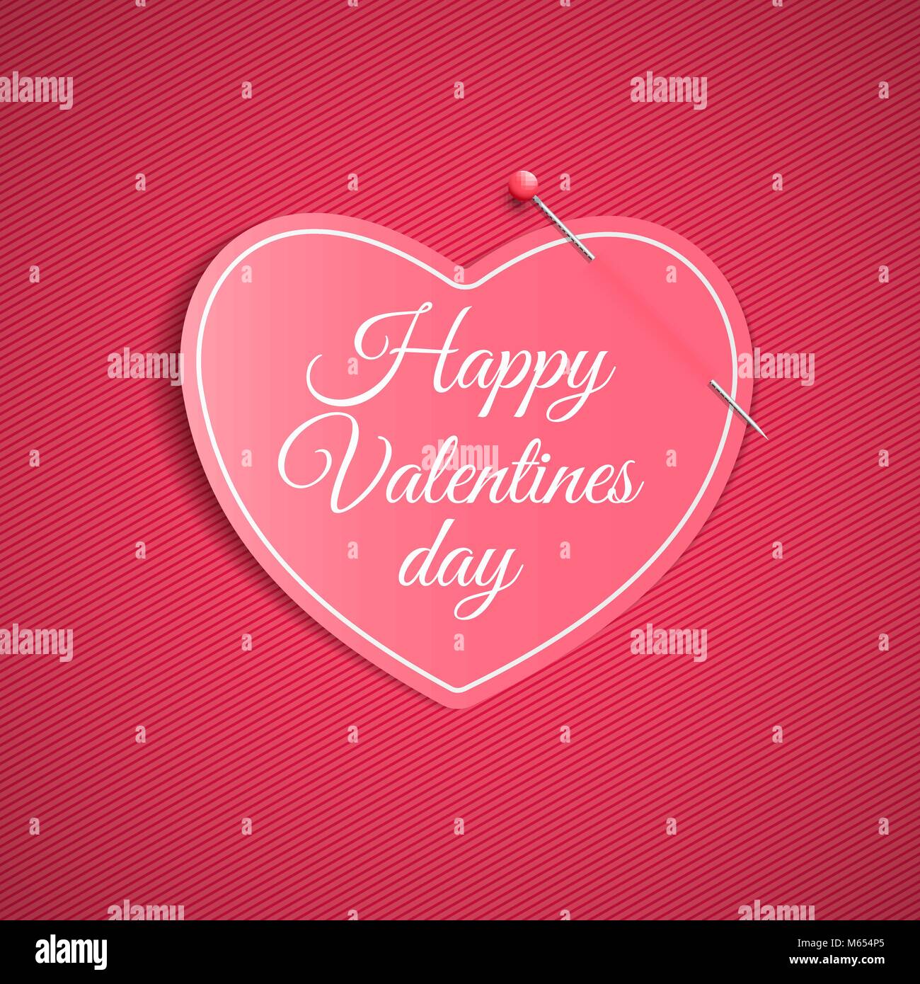 Romantic note from a paper heart with a pin. Festive graphic element ...