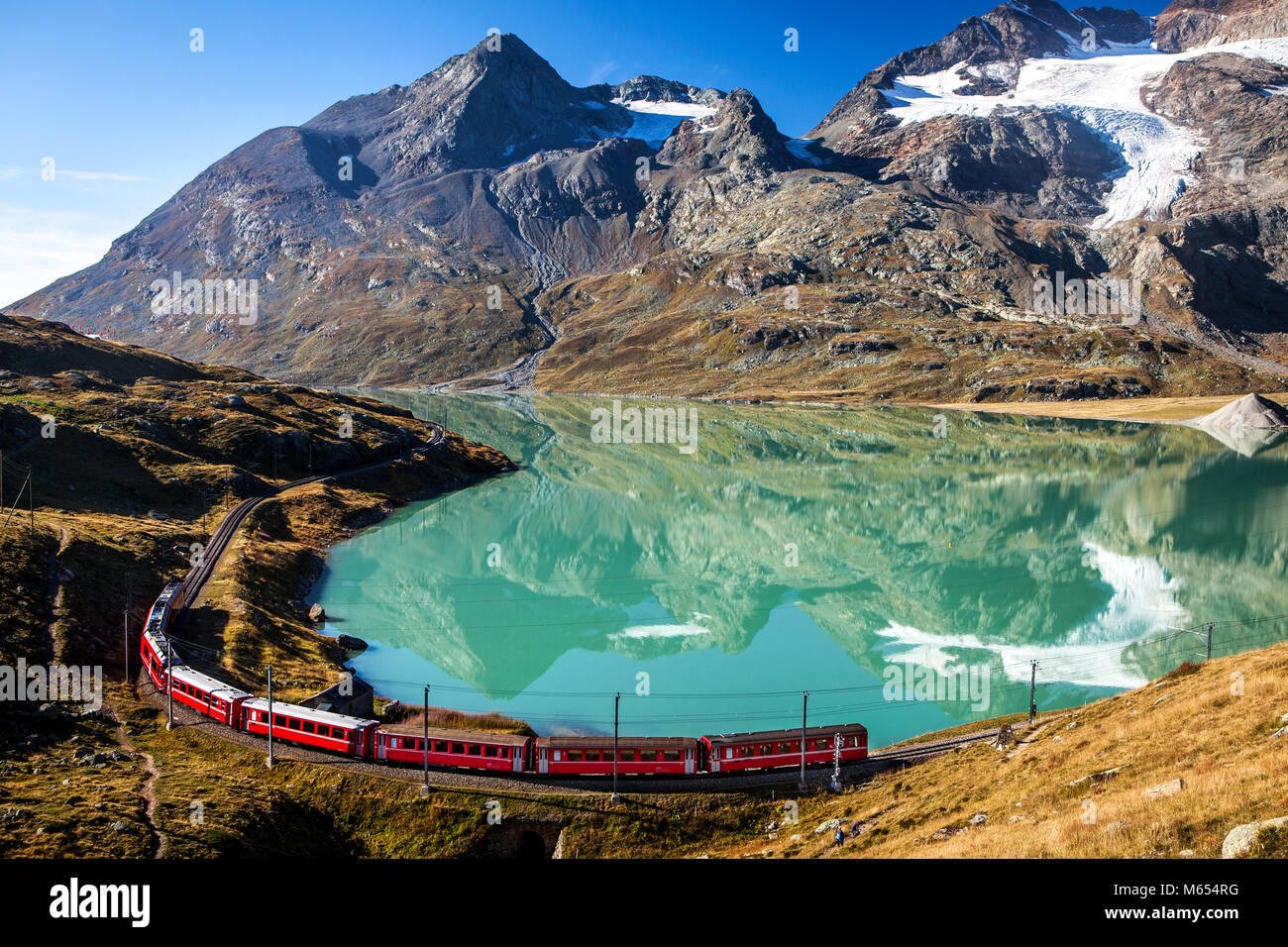 switzerland train bernina express rhätische bahn around moteratsch ...