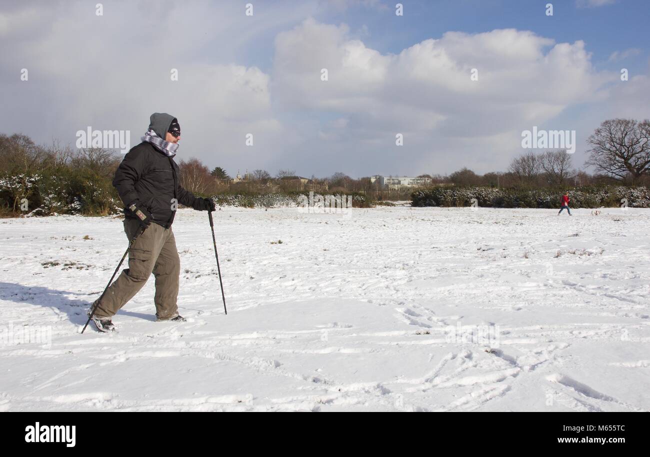 Commuter Pole Walking Through A Park on his way to work Stock Photo - Alamy