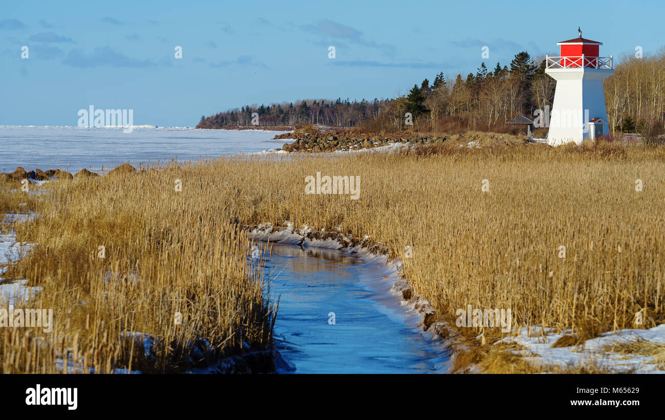 Lighthouse or range light along the waterfront of Summerside, Prince Edward Island Stock Photo ...