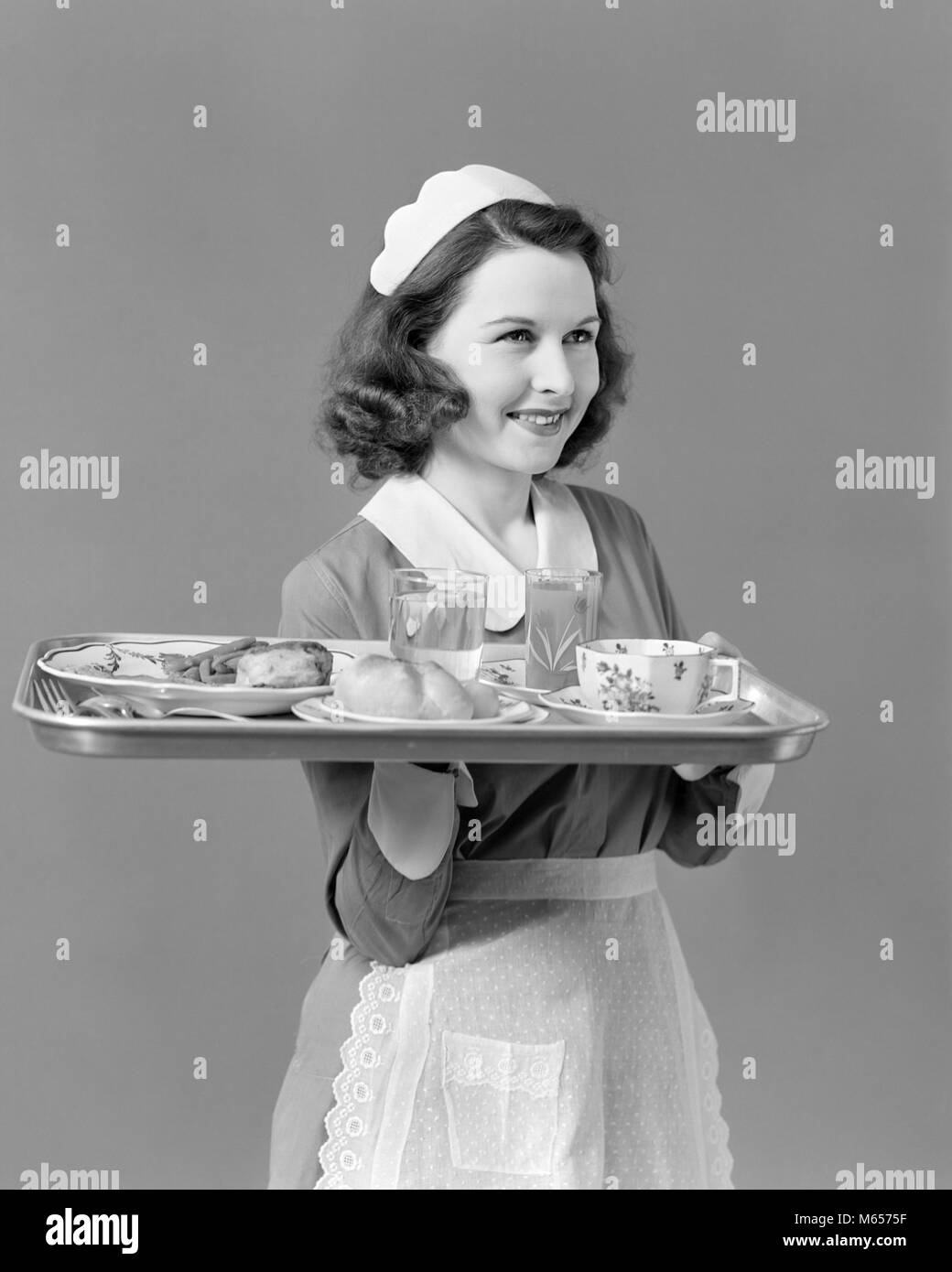 Vintage waiter with tray hi-res stock photography and images - Alamy