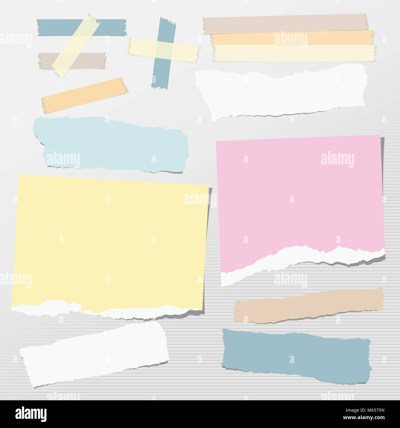 Torn colorful pastel note, notebook paper strips for text stuck with ...