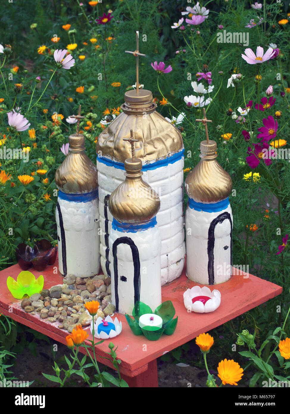 The layout of the church is made of plastic bottles Stock Photo - Alamy