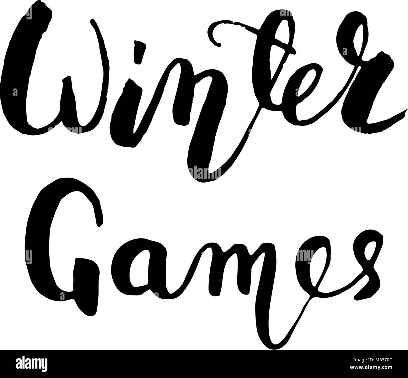 Winter games black hand lettering text isolated on background, vector ...