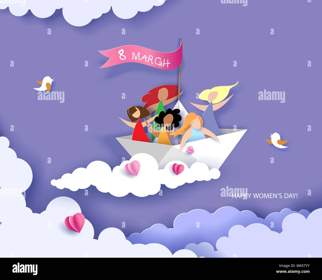 Happy women flying on paper boat Stock Vector Image & Art - Alamy