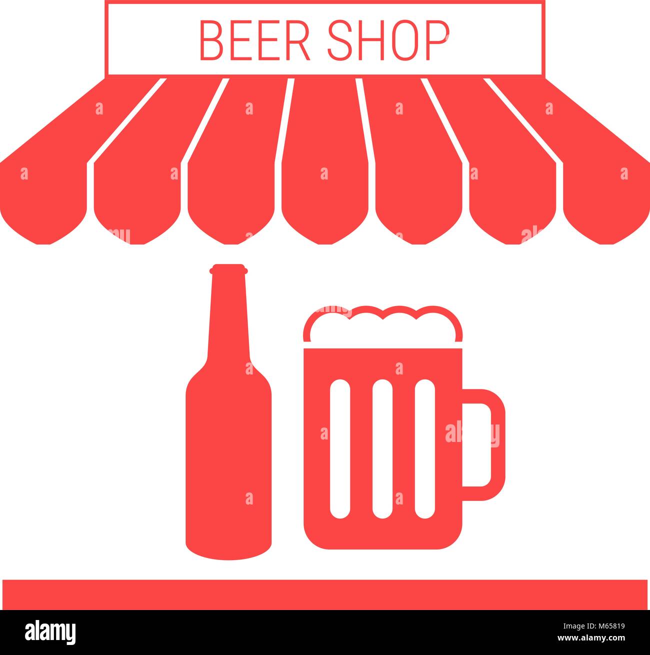 Beer Shop, Pub Single Flat Vector Icon. Striped Awning and Signboard ...