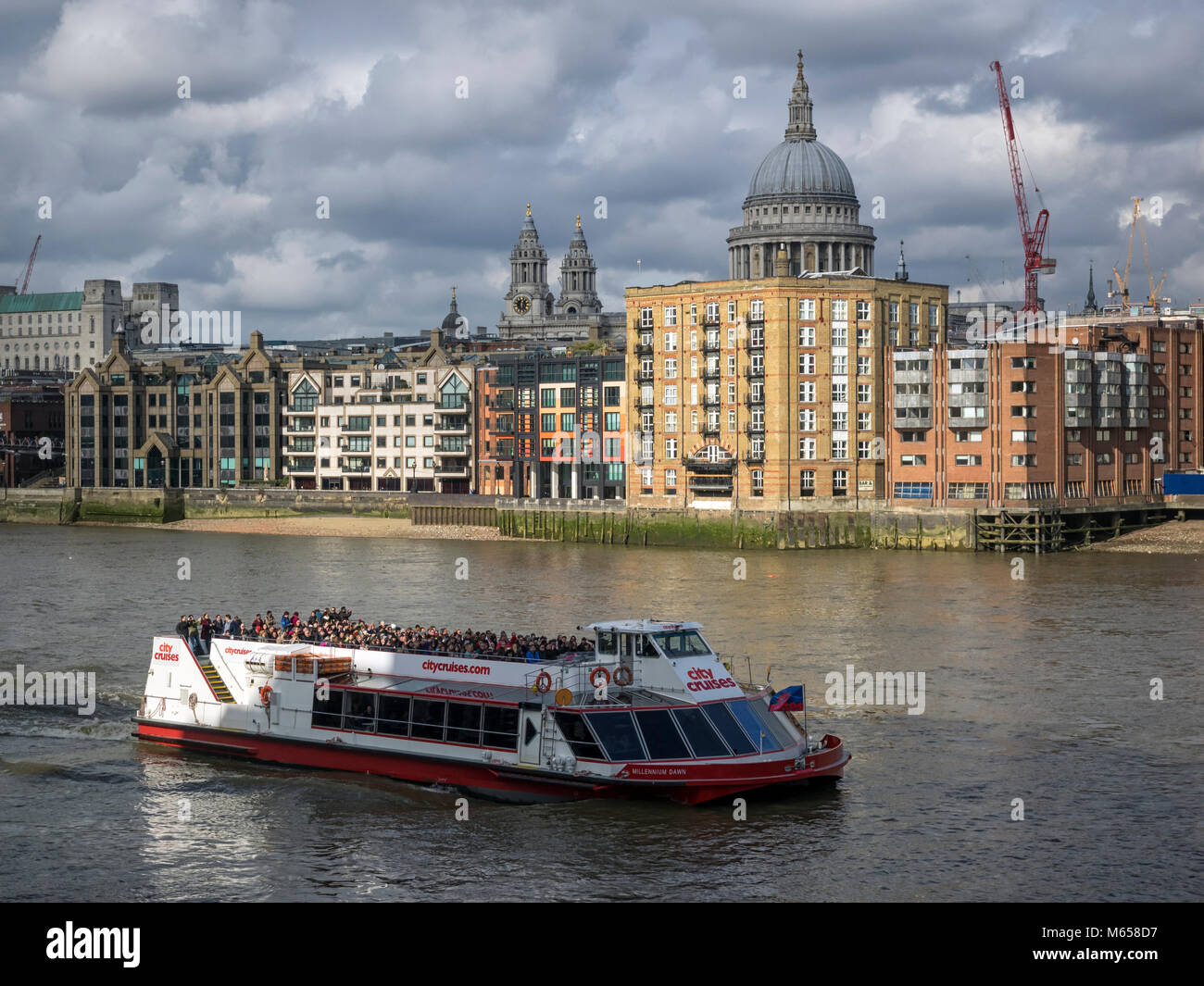 LONDON, UK - FEBRUARY 18, 2018: Sightseeing excursion tour boat on the ...