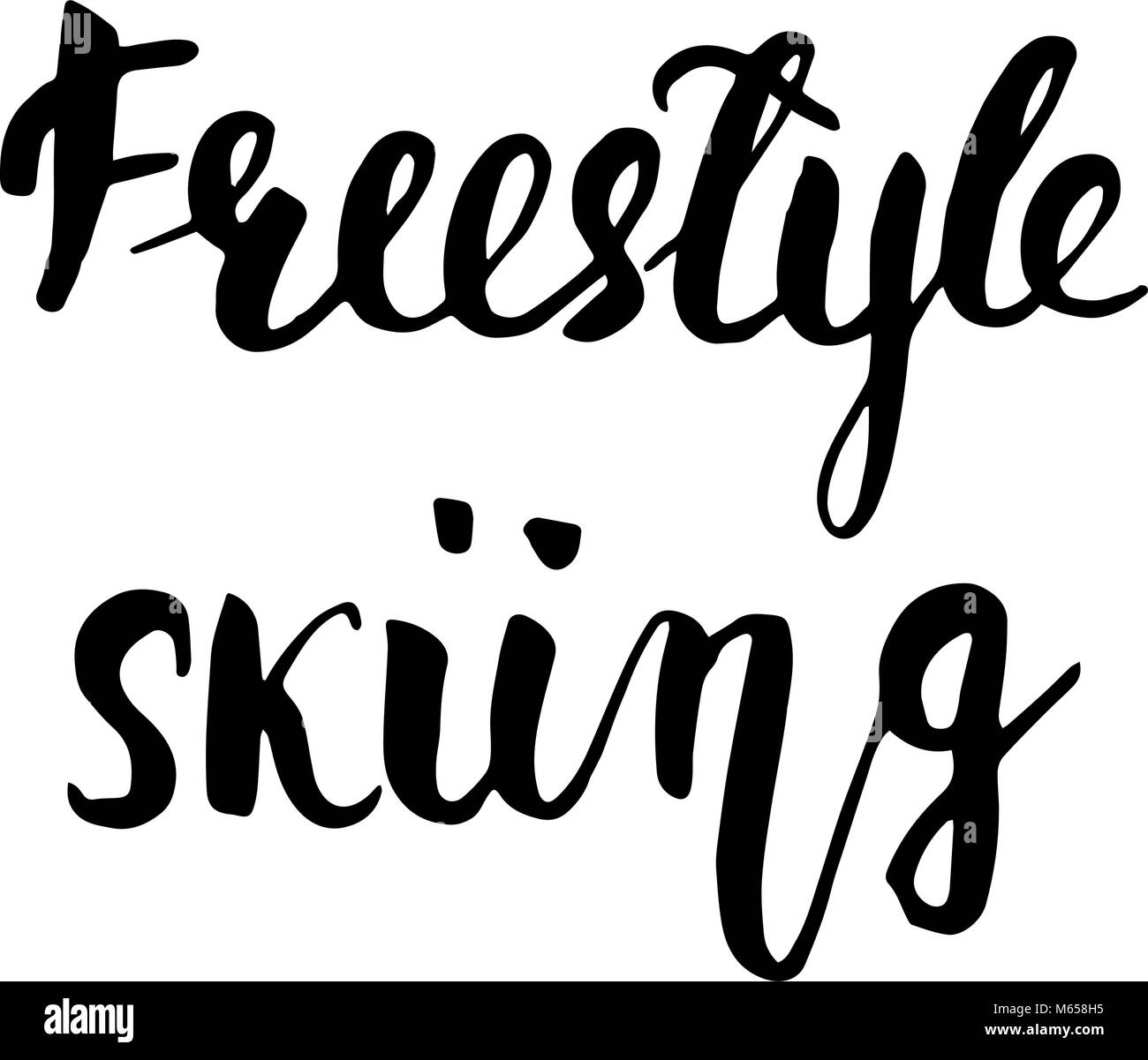 Freestyle skiing black hand lettering text isolated on background ...