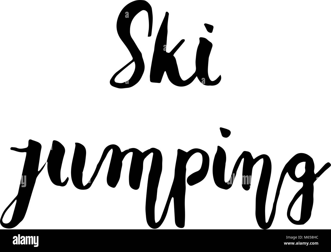 Ski jumping black hand lettering text isolated on background, vector ...