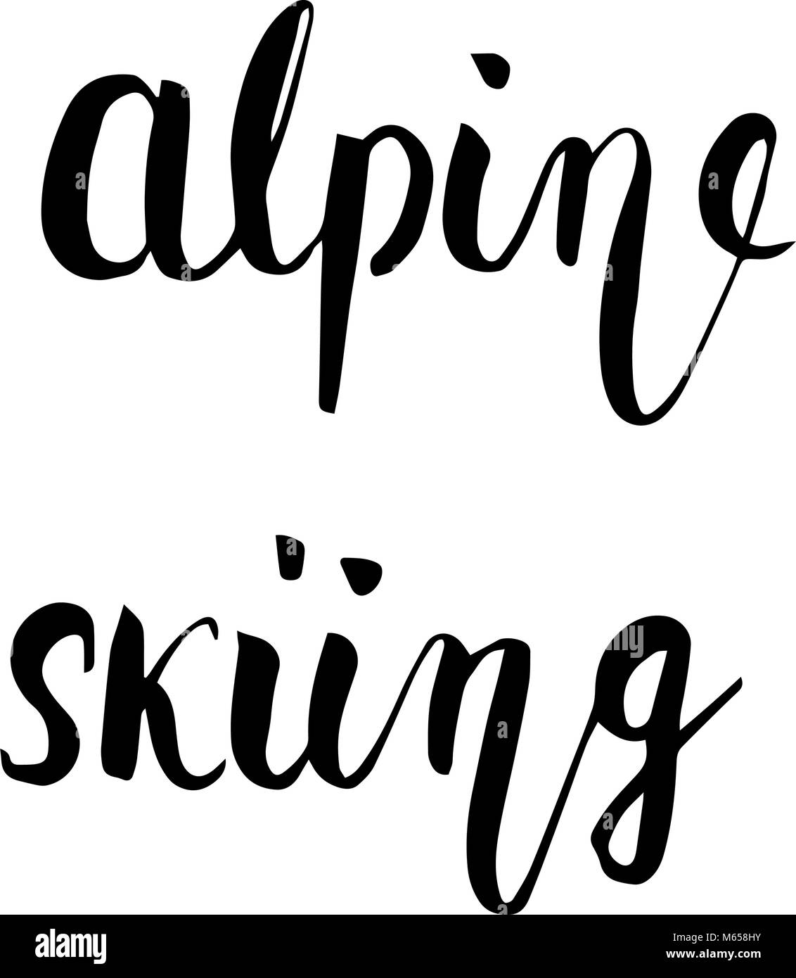 Alpine skiing black hand lettering text isolated on background, vector ...
