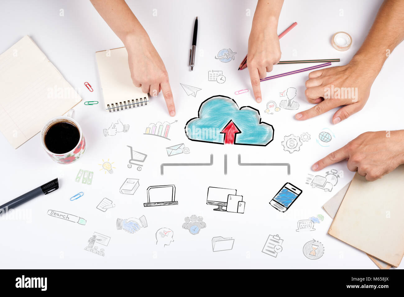 Cloud technology concept. The meeting at the white office table Stock Photo - Alamy