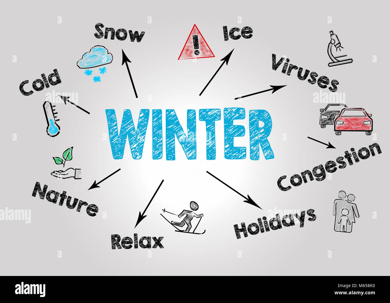 winter Concept. Chart with keywords and icons on gray background Stock ...
